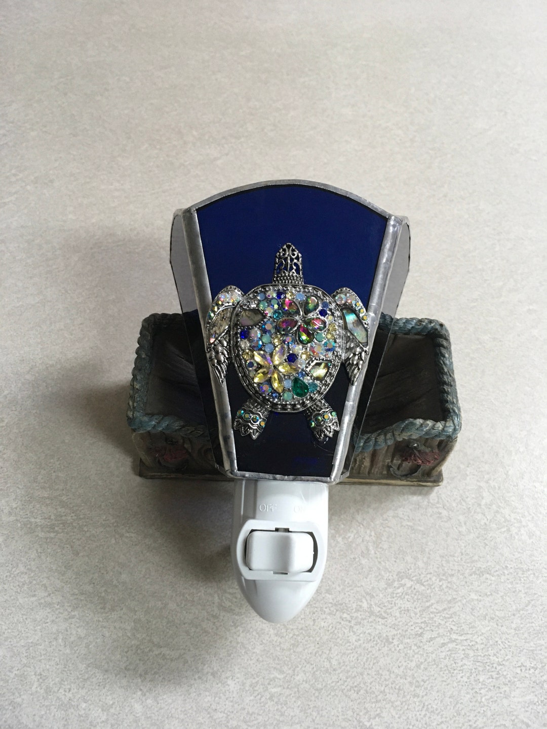 Sea Turtle With Bling -stained Glass Night Light - Etsy