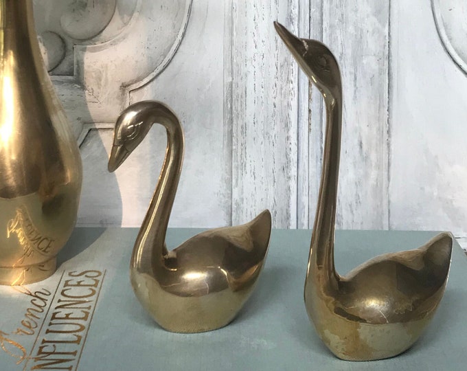 Vintage Brass Swans / Pair of Brass Swans / Mid Century Brass Swans ...