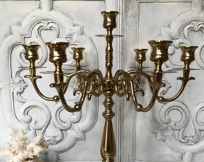 Vintage Baldwin Brass Candelabra / 6 Arm Candelabra / Brass Candlestick Holder / 7 Candle Solid ...