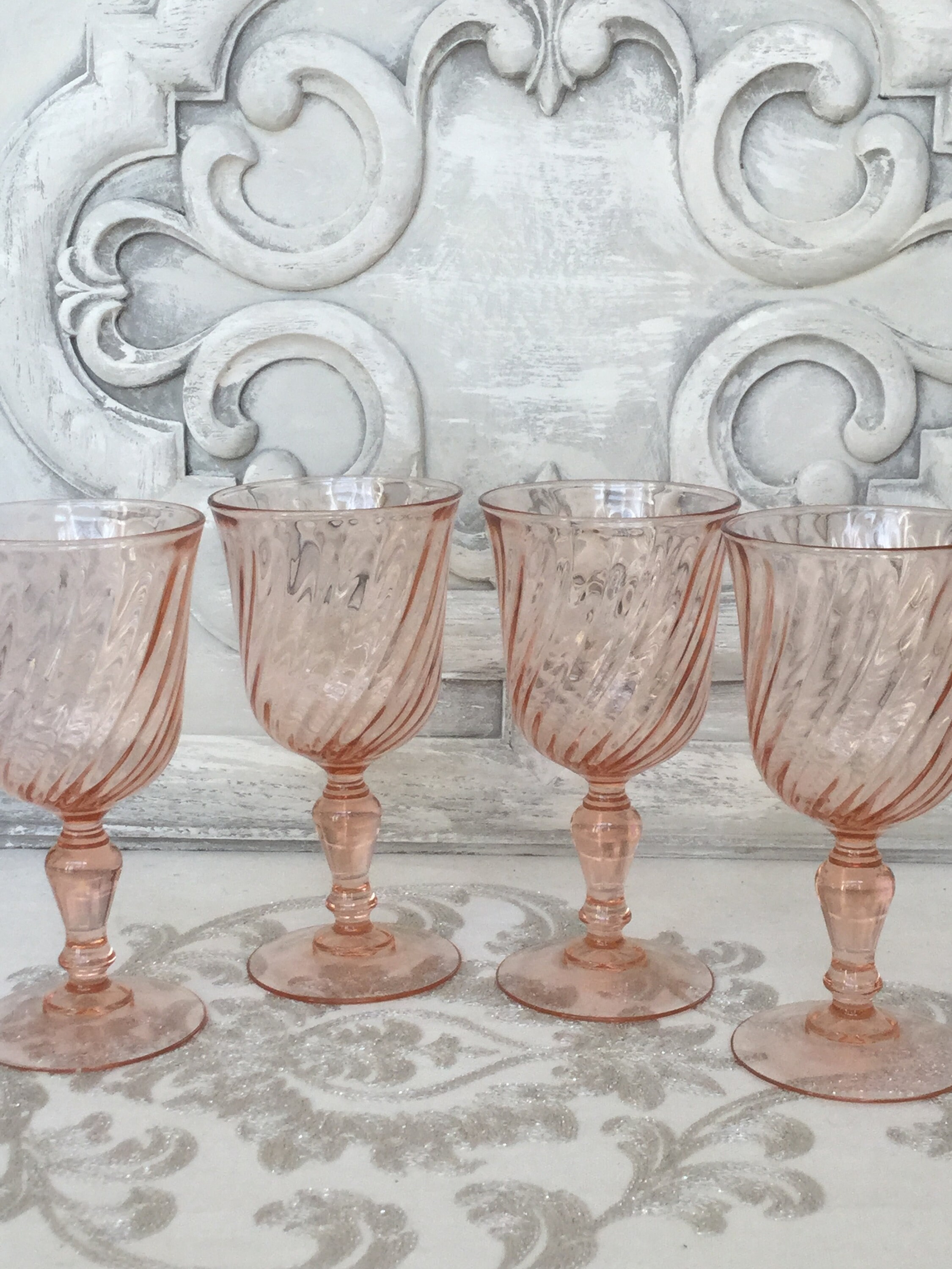 Pink Swirl Goblets / Luminarc Rosaline Goblets / Pink Stemware - Etsy