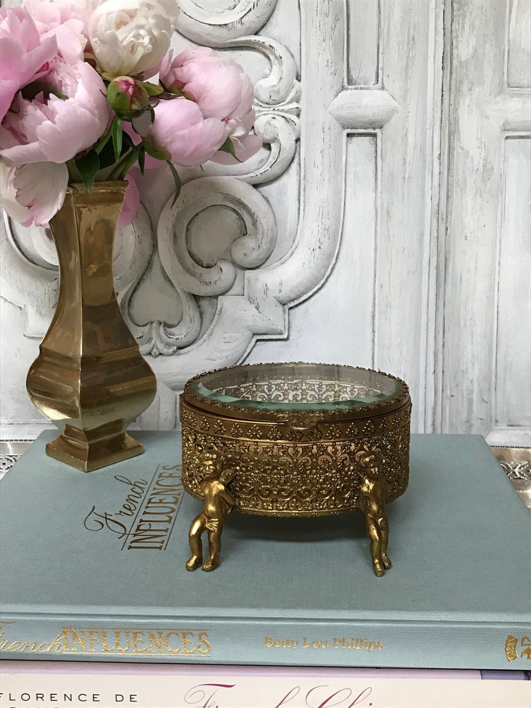 Hollywood Regency Ormolu Jewelry Casket / Jewelry Box With Cherubs ...