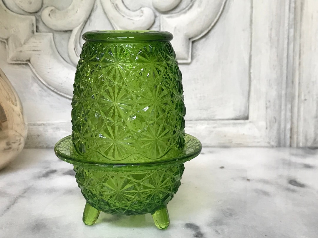 Vintage Green Fairy Lamp / L E Smith Green Daisy and Button Fairy Lamp ...