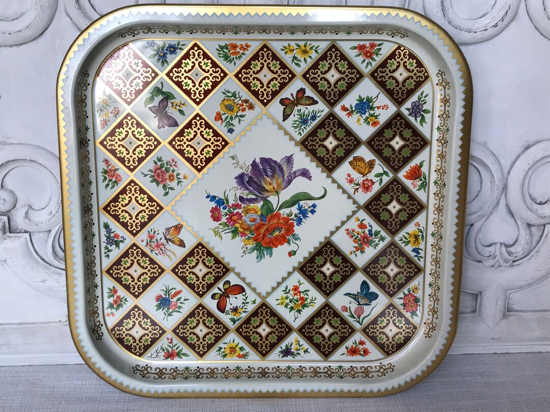 Large Daher Metal Serving Tray / Daher Decorated Ware / Colorful Tin ...