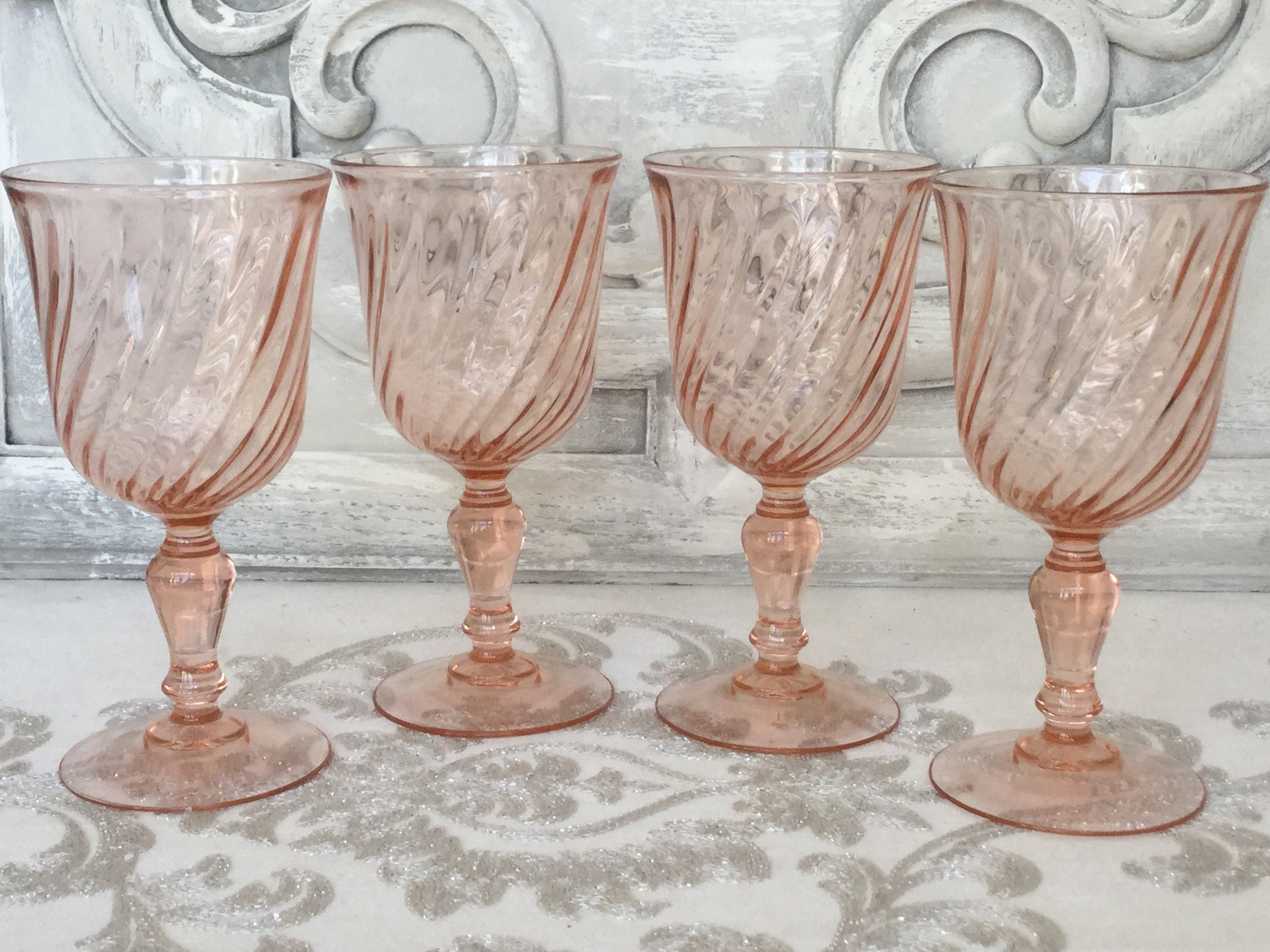 Pink Swirl Goblets / Luminarc Rosaline Goblets / Pink Stemware - Etsy