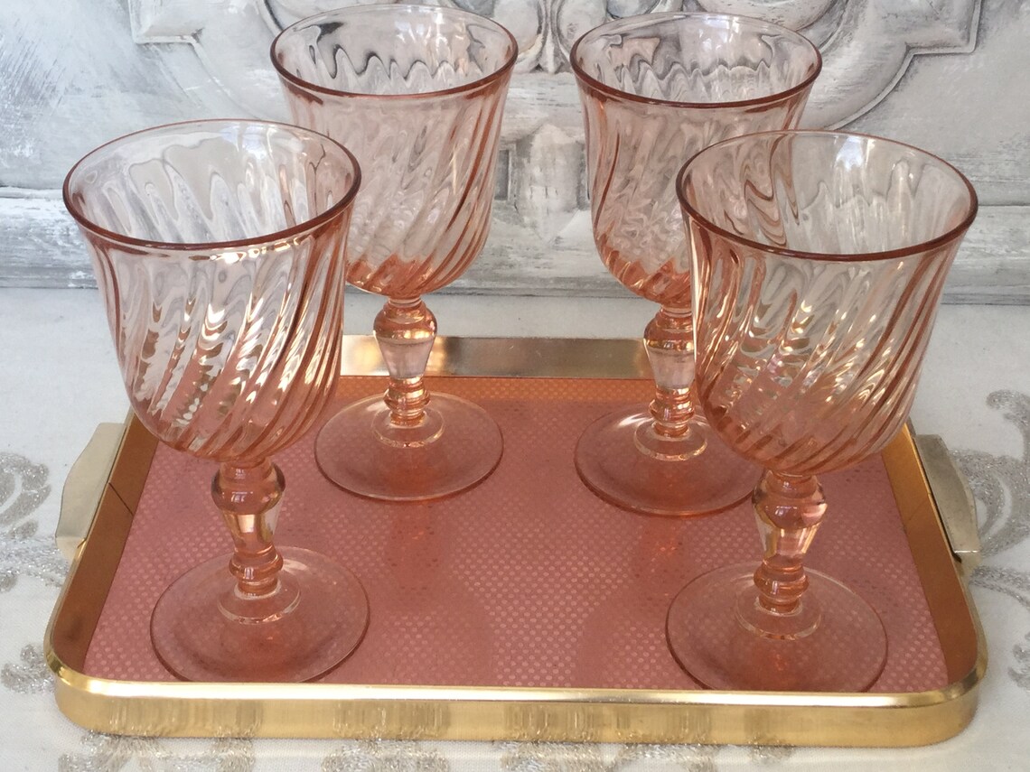 Pink Swirl Goblets / Luminarc Rosaline Goblets / Pink Stemware - Etsy