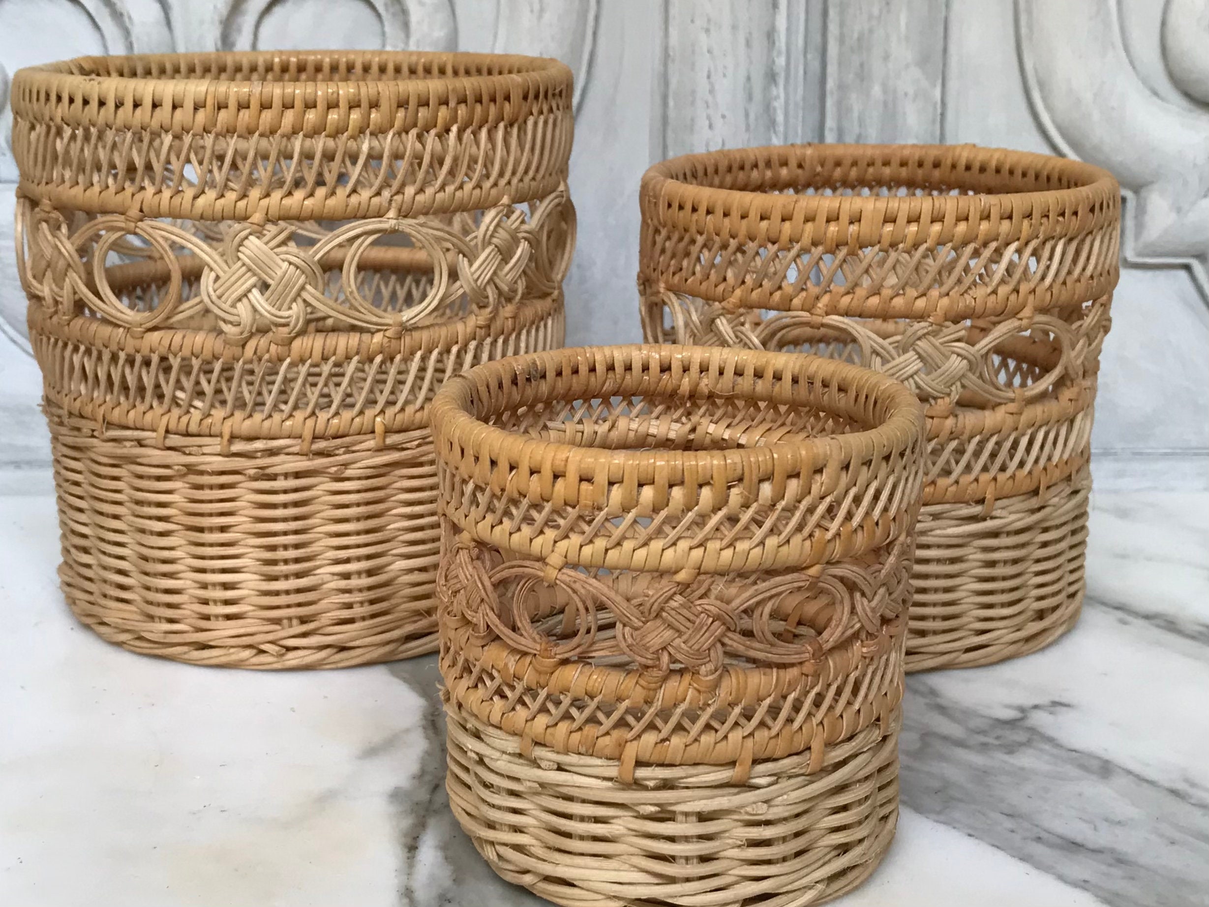 Vintage Rattan Nesting Baskets / Celtic Knot / Set of Three - Etsy