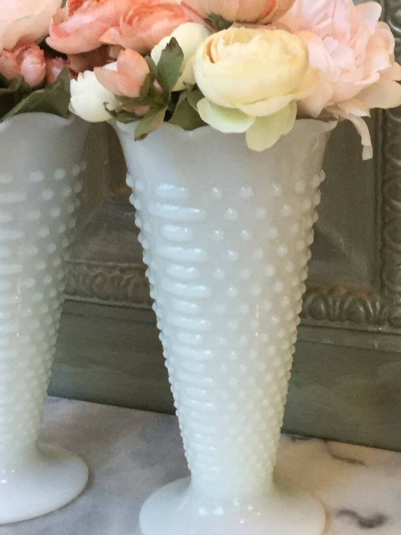 Milk Glass Hobnail Vases Pair of Anchor Hocking Milk Glass - Etsy