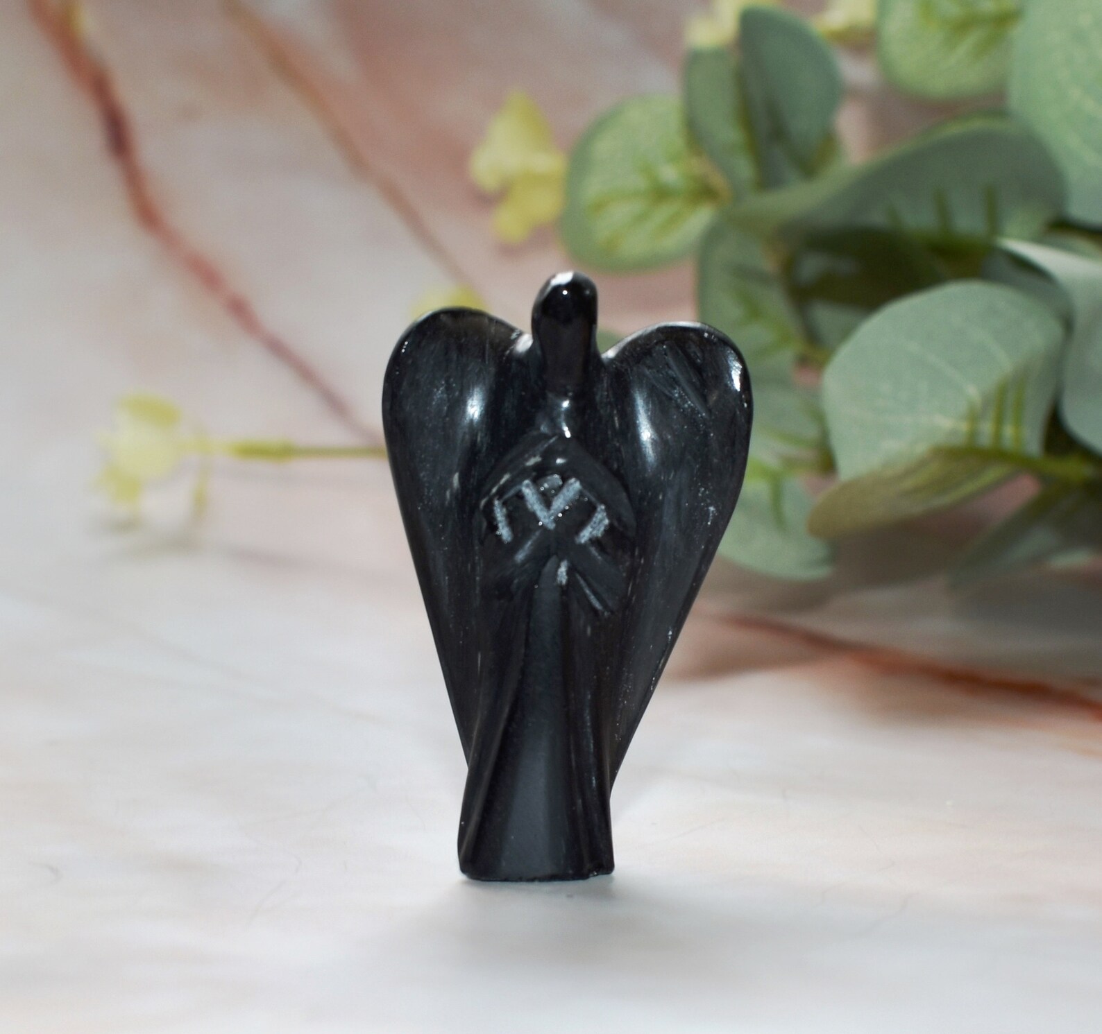 Black Obsidian Crystal Guardian Angel Stone Natural Carved | Etsy