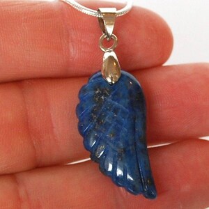 Lapis Lazuli Crystal Angel Wings Necklace Pendant With Silver Chain ...