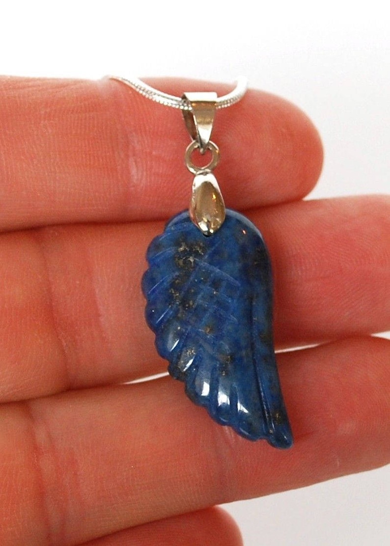 Lapis Lazuli Crystal Angel Wings Necklace Pendant With Silver Chain ...