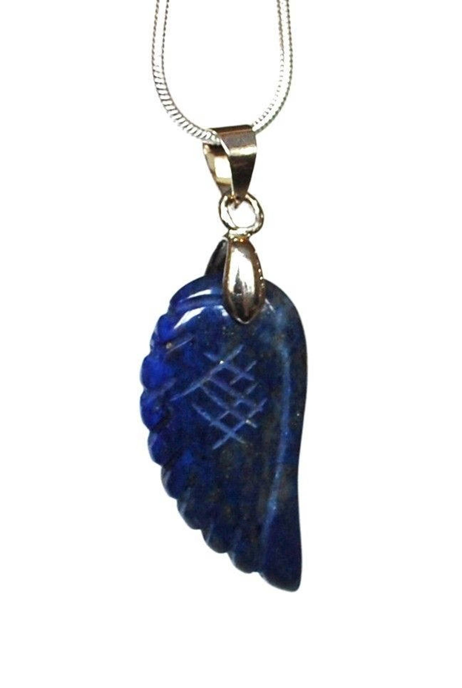 Lapis Lazuli Crystal Angel Wings Necklace Pendant With Silver Chain ...