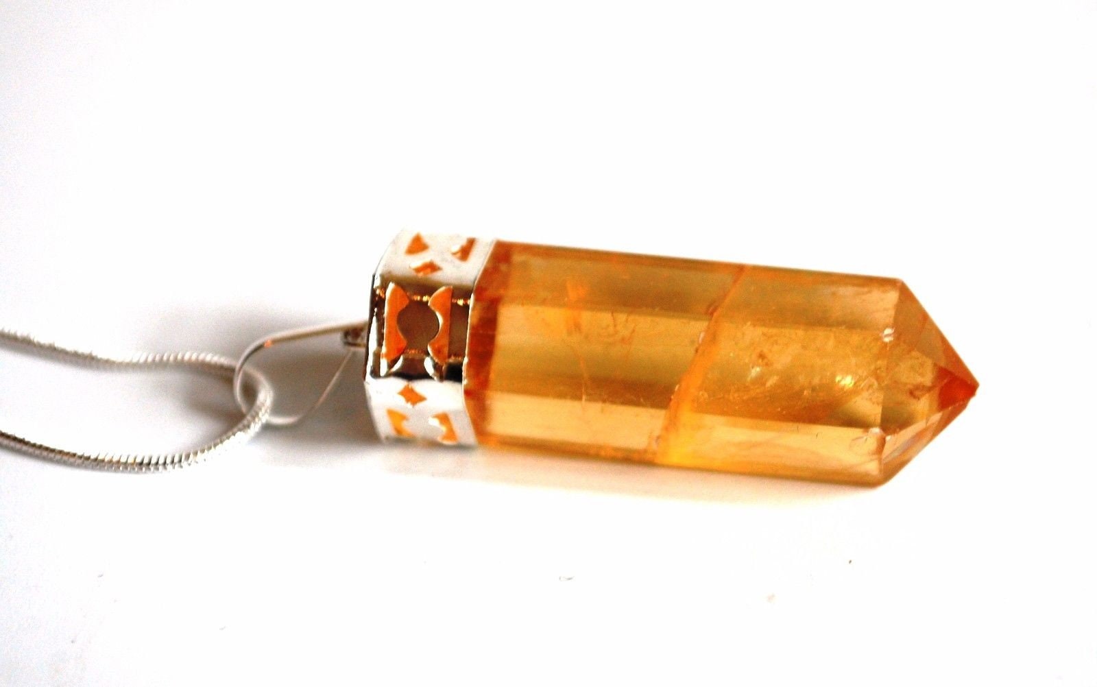 Citrine Crystal Stone Pendant Necklace and Silver Chain - Stone of ...