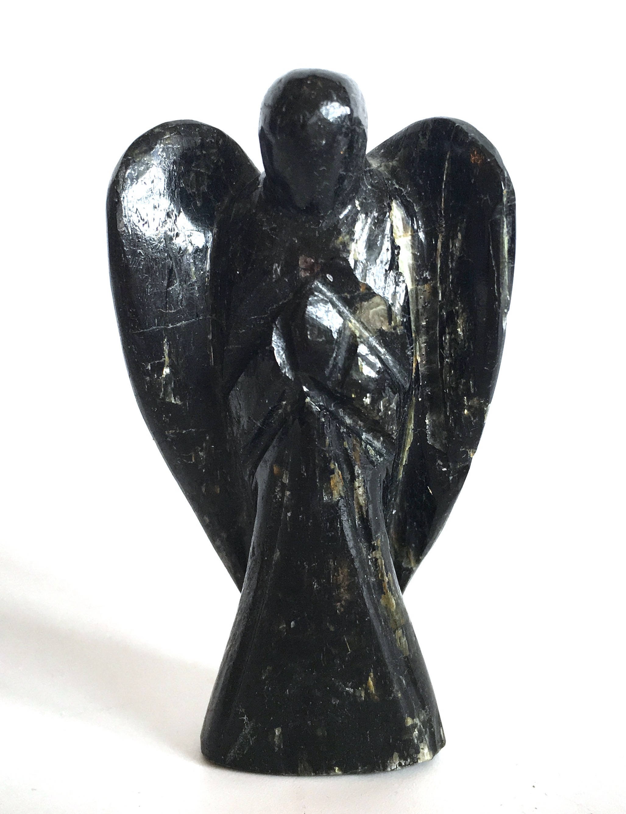 Black Tourmaline Crystal Guardian Angel Stone Carved Statue | Etsy