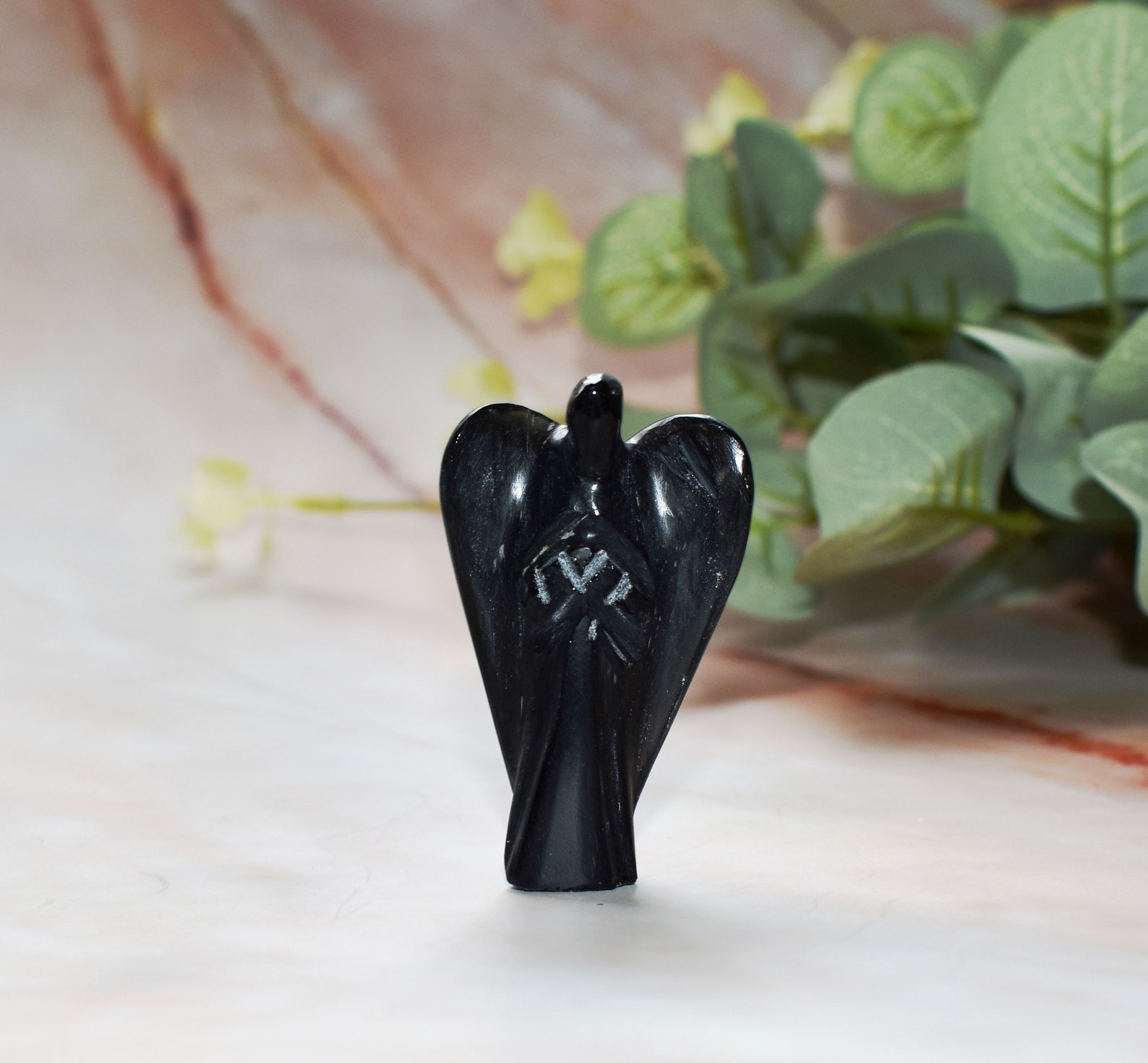 Black Obsidian Crystal Guardian Angel Stone Natural Carved - Etsy