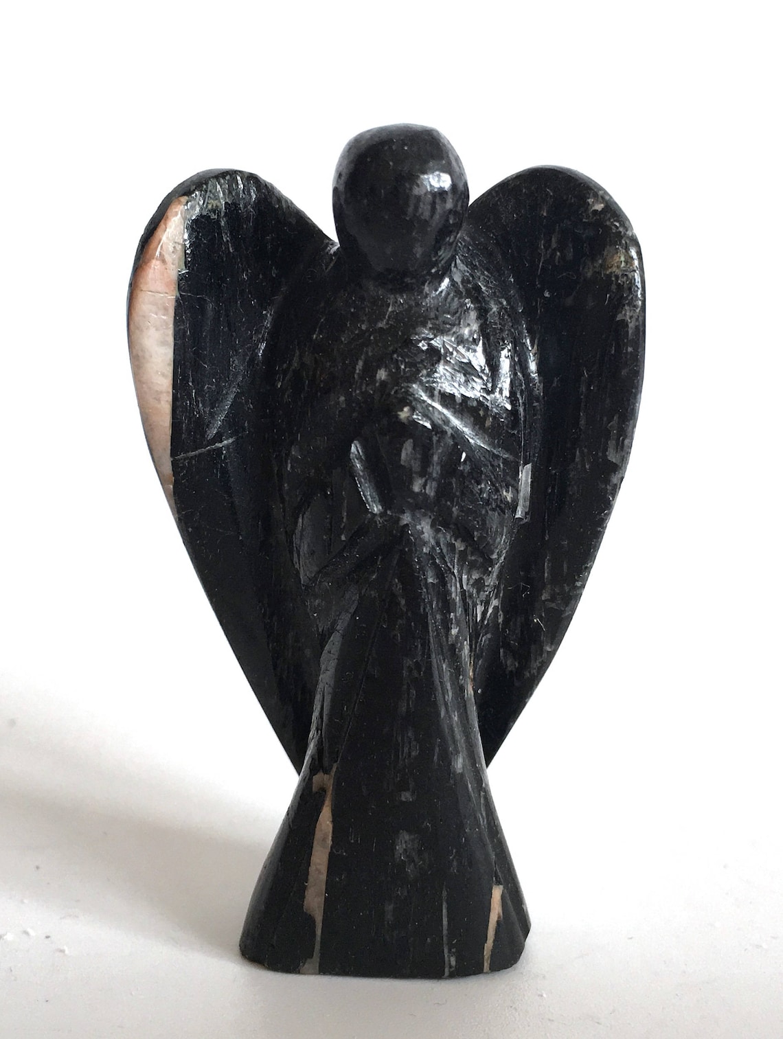 Black Tourmaline Crystal Guardian Angel Stone Carved Statue | Etsy