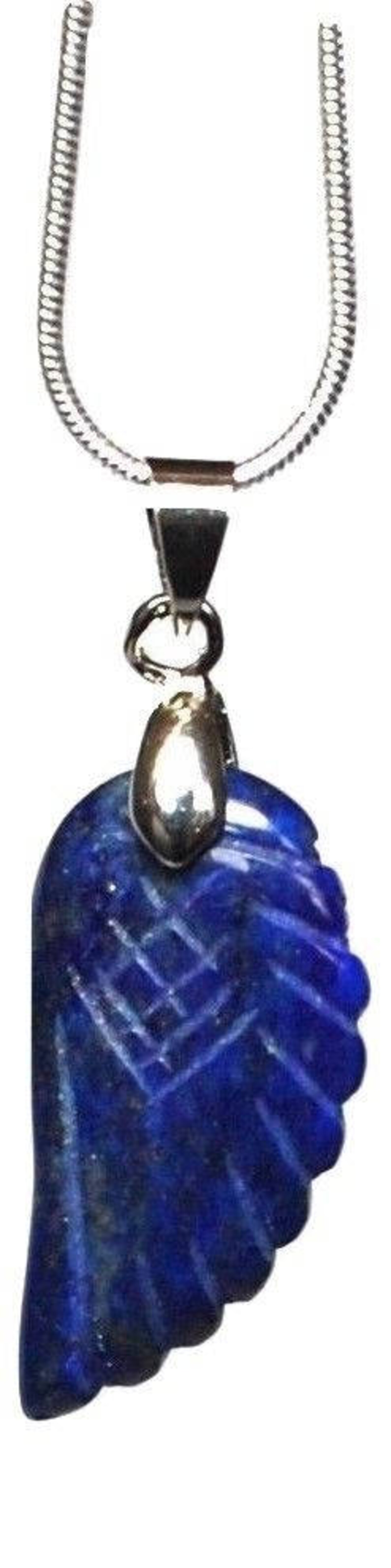 Lapis Lazuli Crystal Angel Wings Necklace Pendant With Silver Chain ...