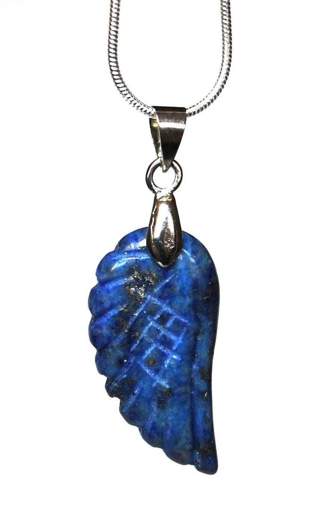 Lapis Lazuli Crystal Angel Wings Necklace Pendant With Silver Chain ...