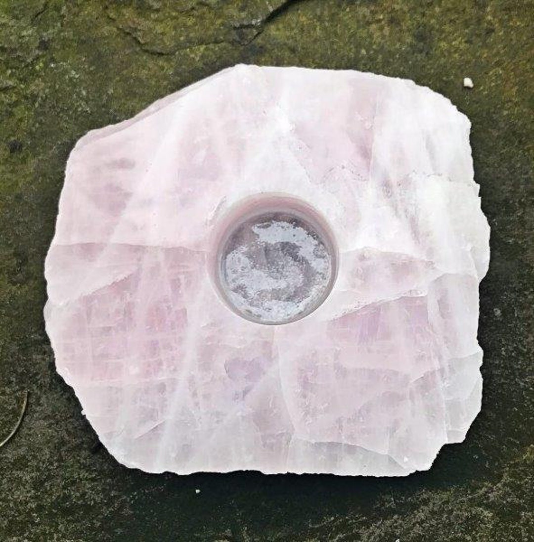 Natural Raw Rose Quartz Crystal Gemstone Handcrafted Tea Light Holder ...