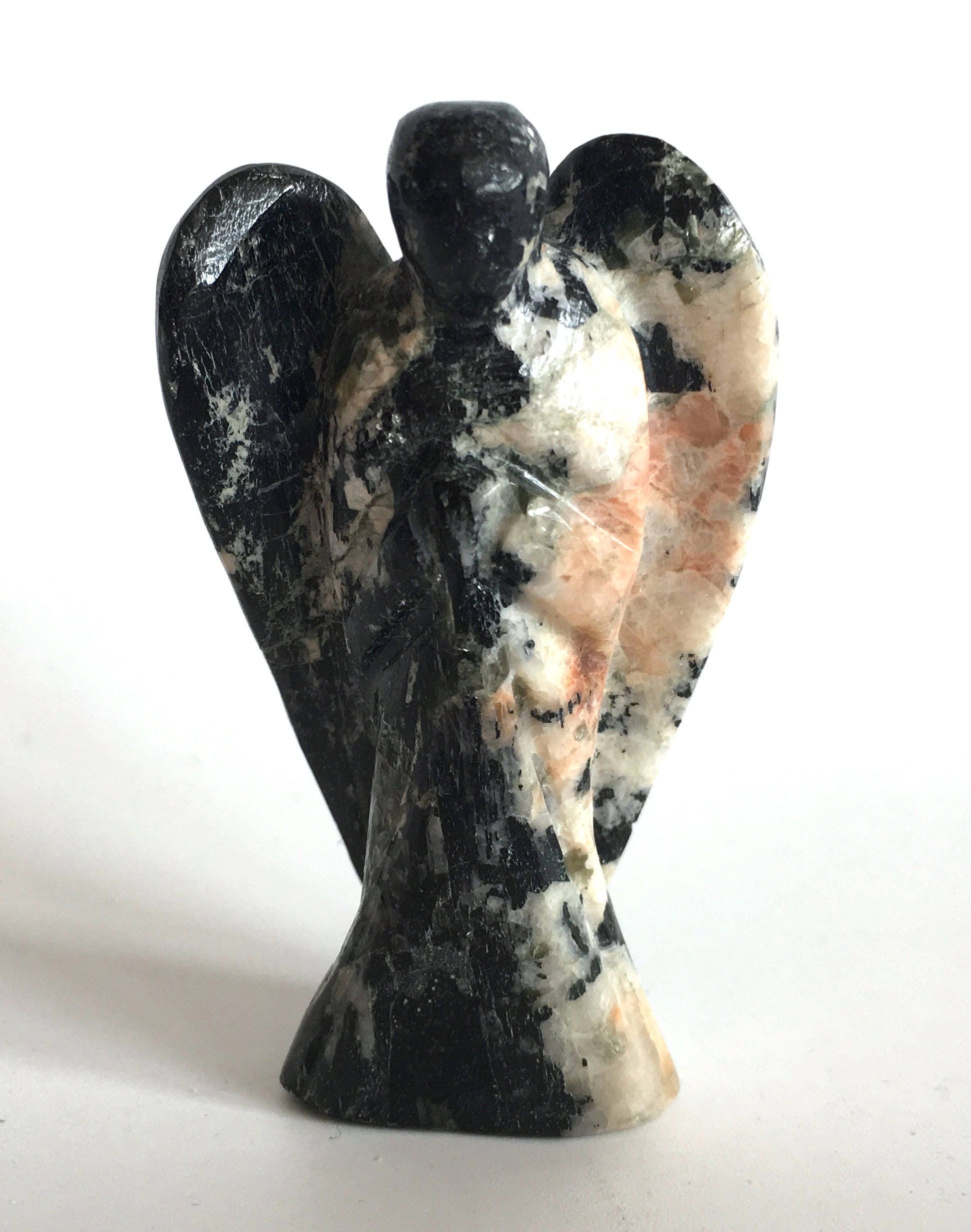 Black Tourmaline Crystal Guardian Angel Stone Carved Statue | Etsy