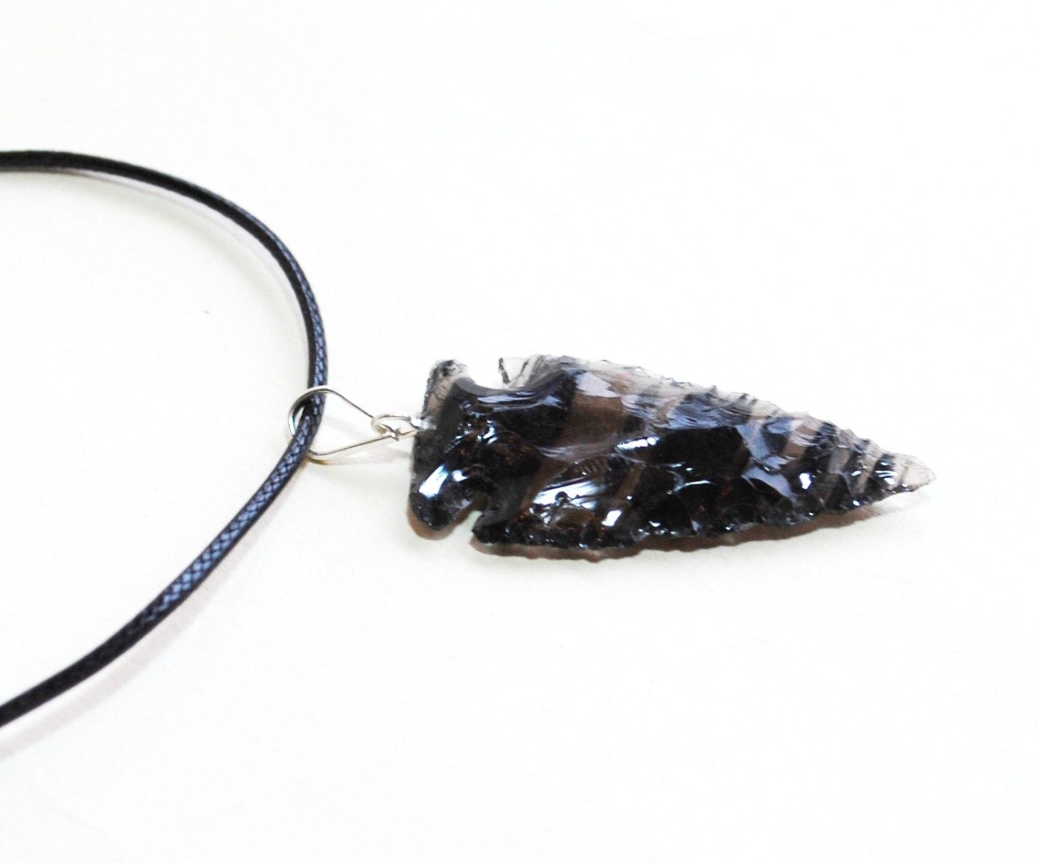 Genuine Raw Black Obsidian Arrowhead Pendant Necklace Natural Crystal ...