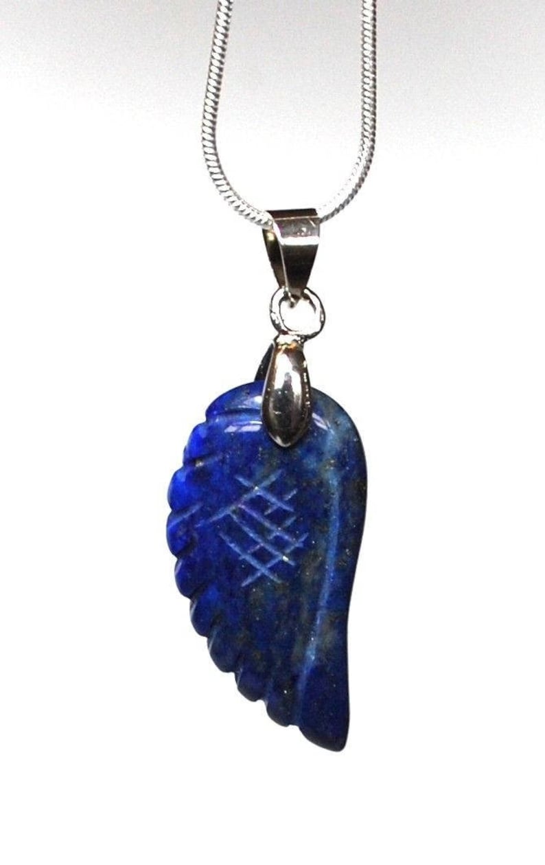 Lapis Lazuli Crystal Angel Wings Necklace Pendant With Silver Chain ...
