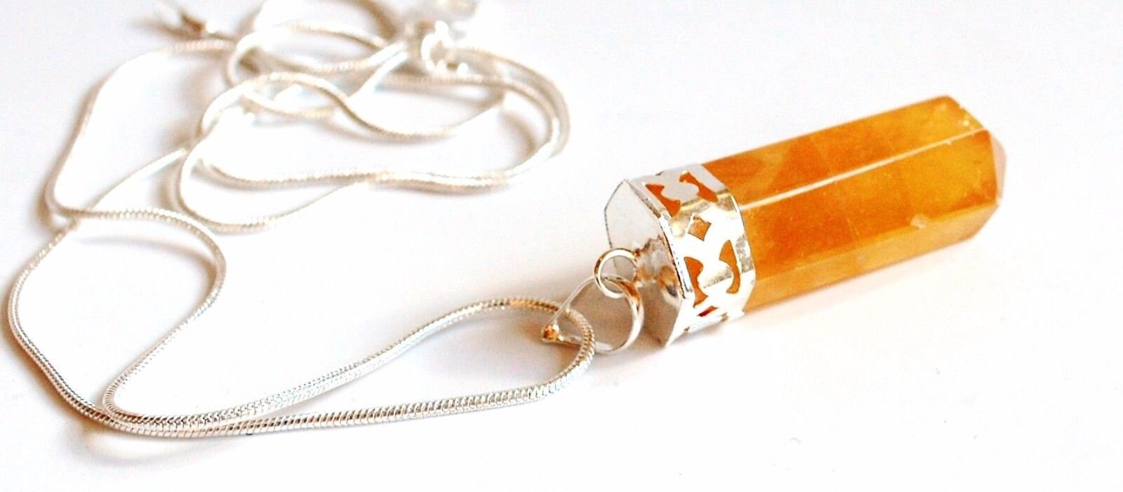 Citrine Crystal Stone Pendant Necklace and Silver Chain - Stone of ...