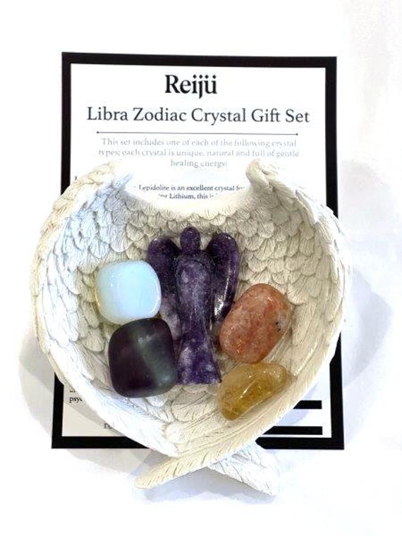 LIBRA Zodiac Star Sign Crystal Stones Gift Set Inc Angel Wings | Etsy