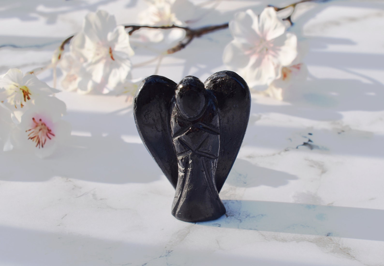 Black Tourmaline Crystal Guardian Angel Stone Carved Statue - Etsy