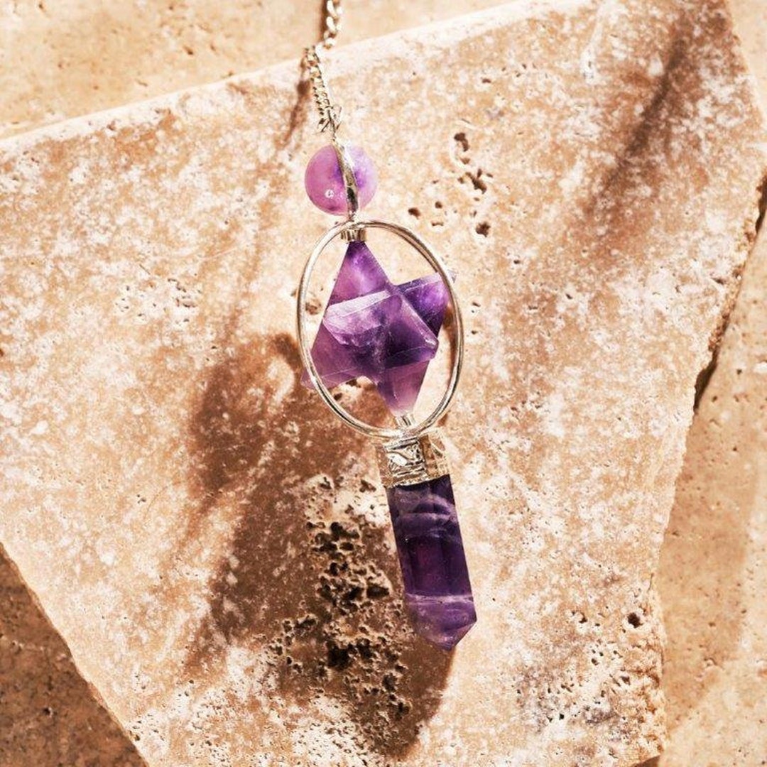 Amethyst Crystal Dowsing Spinning Merkabah Star Pendulum - Stone of ...