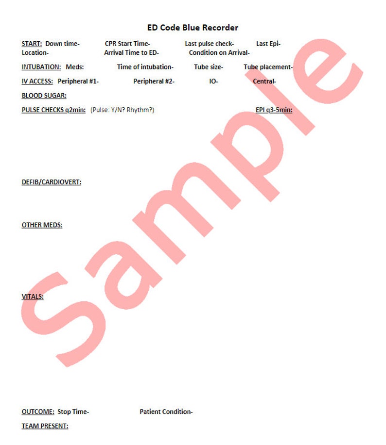 Code Blue Recorder Sheet - Etsy