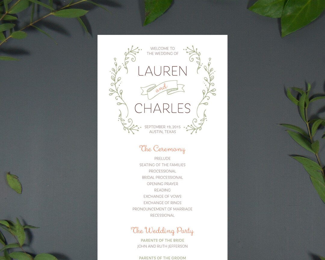 Rustic Foliage Wedding Program, Prints (sold in Sets of 25) or ...