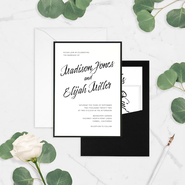 Black and White Pocket Invitation - Etsy