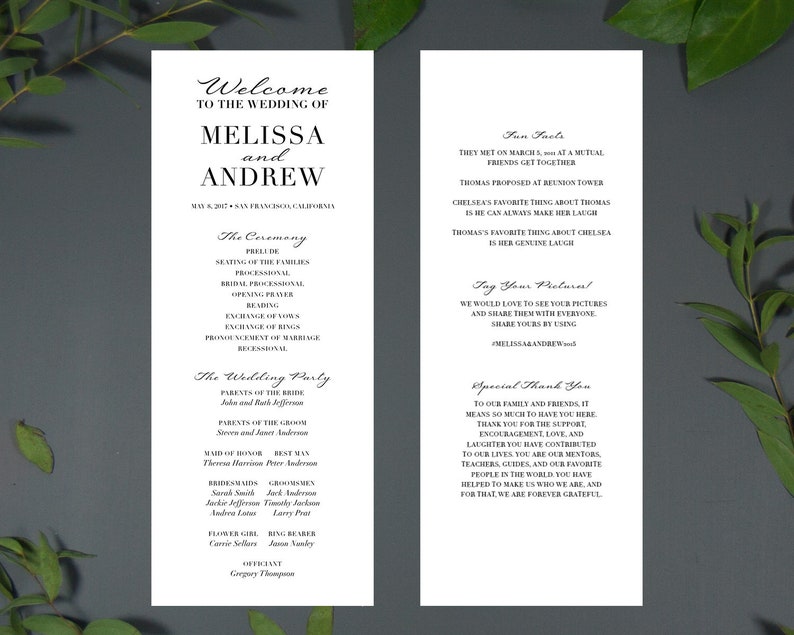 Black Tie Wedding Program, Prints (sold in Sets of 25) or Printable ...