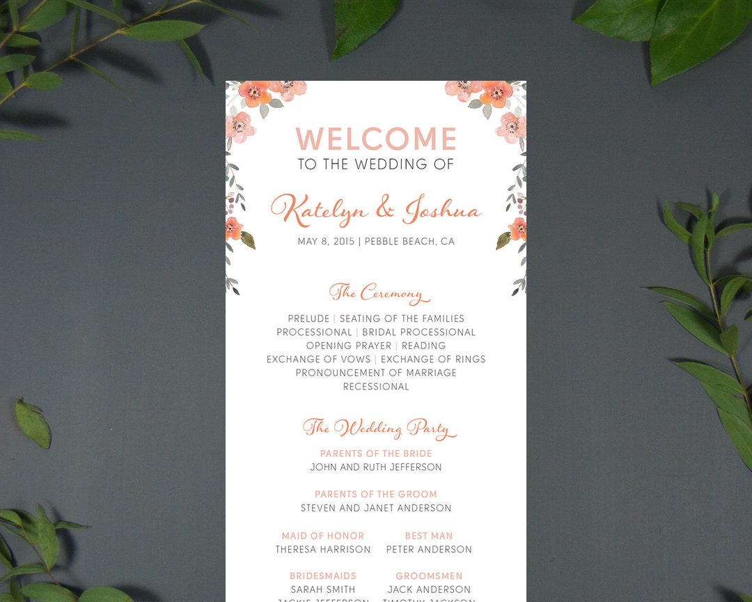 Watercolor Flowers Wedding Program, Prints (sold in Sets of 25) or ...