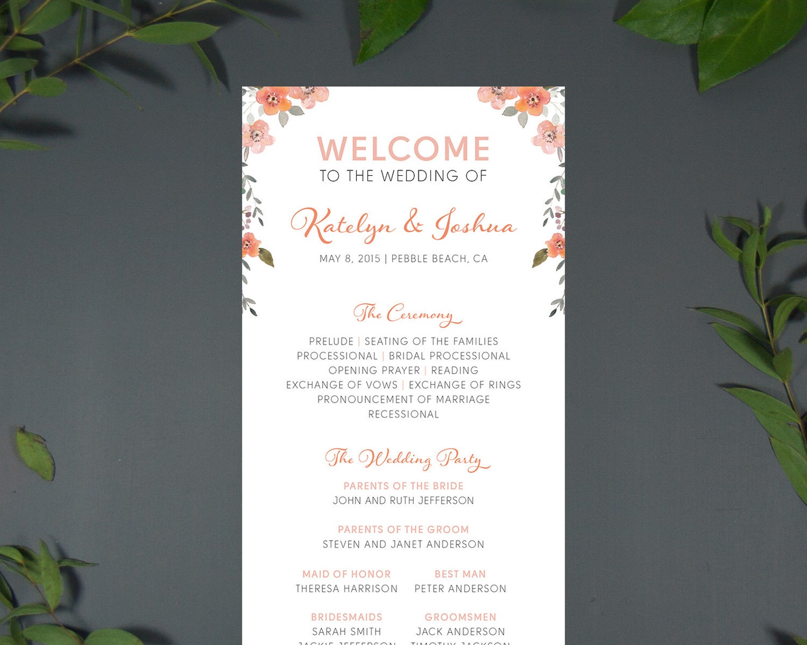 Watercolor Flowers Wedding Program Prints sold in Sets of - Etsy
