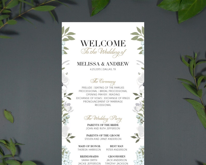 Elegant Garden Wedding Program Prints sold in Sets of 25 or - Etsy