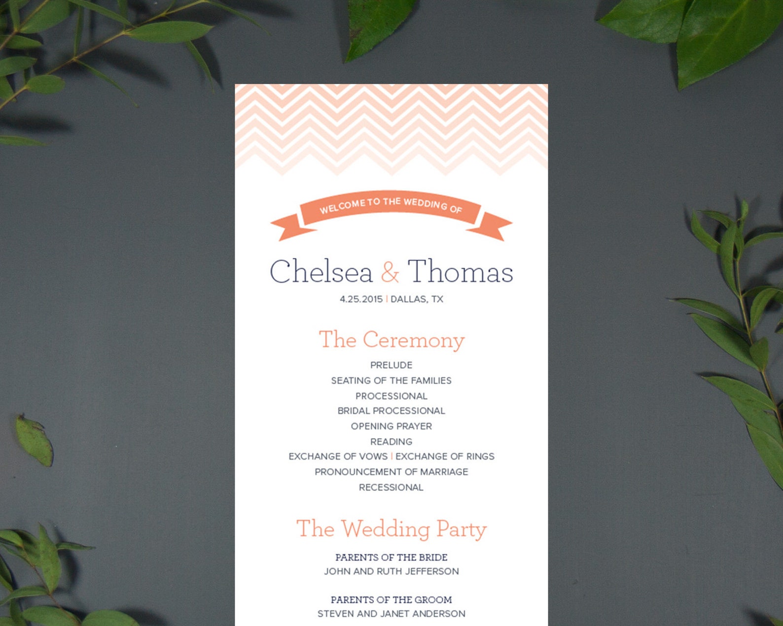 Chevron Wedding Program, Prints (sold in Sets of 25) or Printable Digital File - Etsy