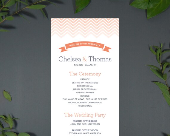 Chevron Wedding Program Prints sold in Sets of 25 or | Etsy