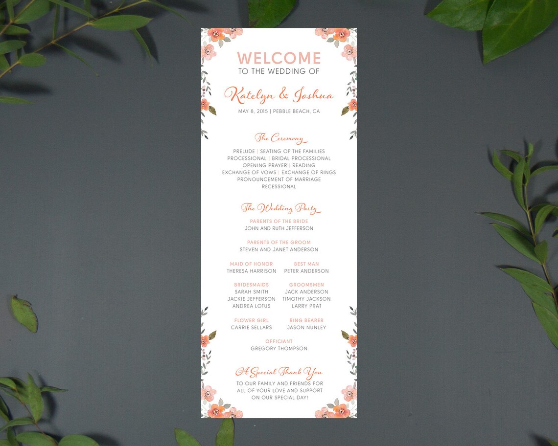 Watercolor Flowers Wedding Program, Prints (sold in Sets of 25) or ...