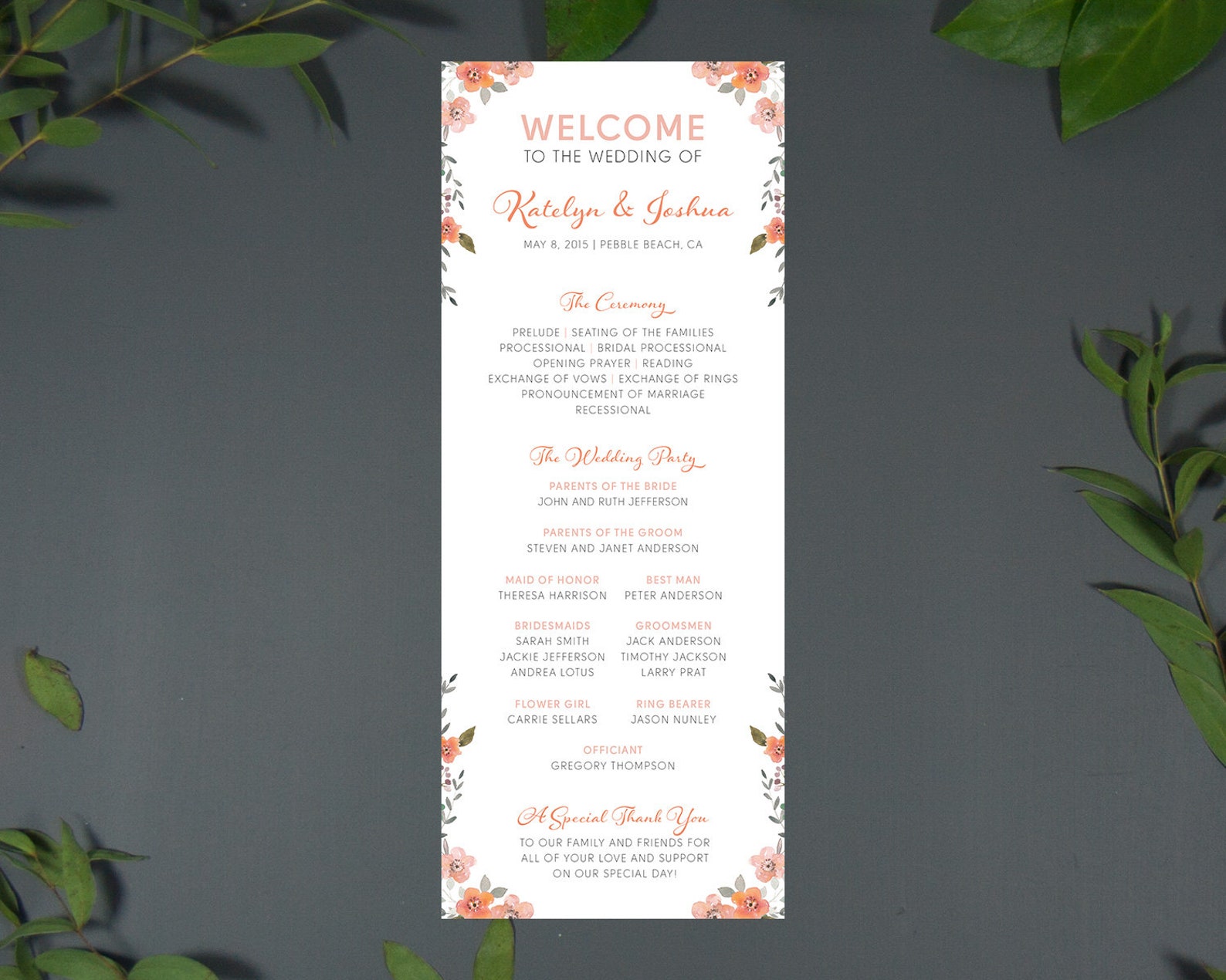 Watercolor Flowers Wedding Program Prints sold in Sets of - Etsy