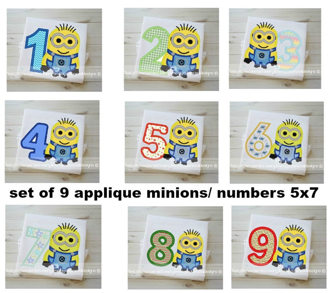 Minions Numbers Embroidery Designs Birthday 1-9 Appliques Instant ...