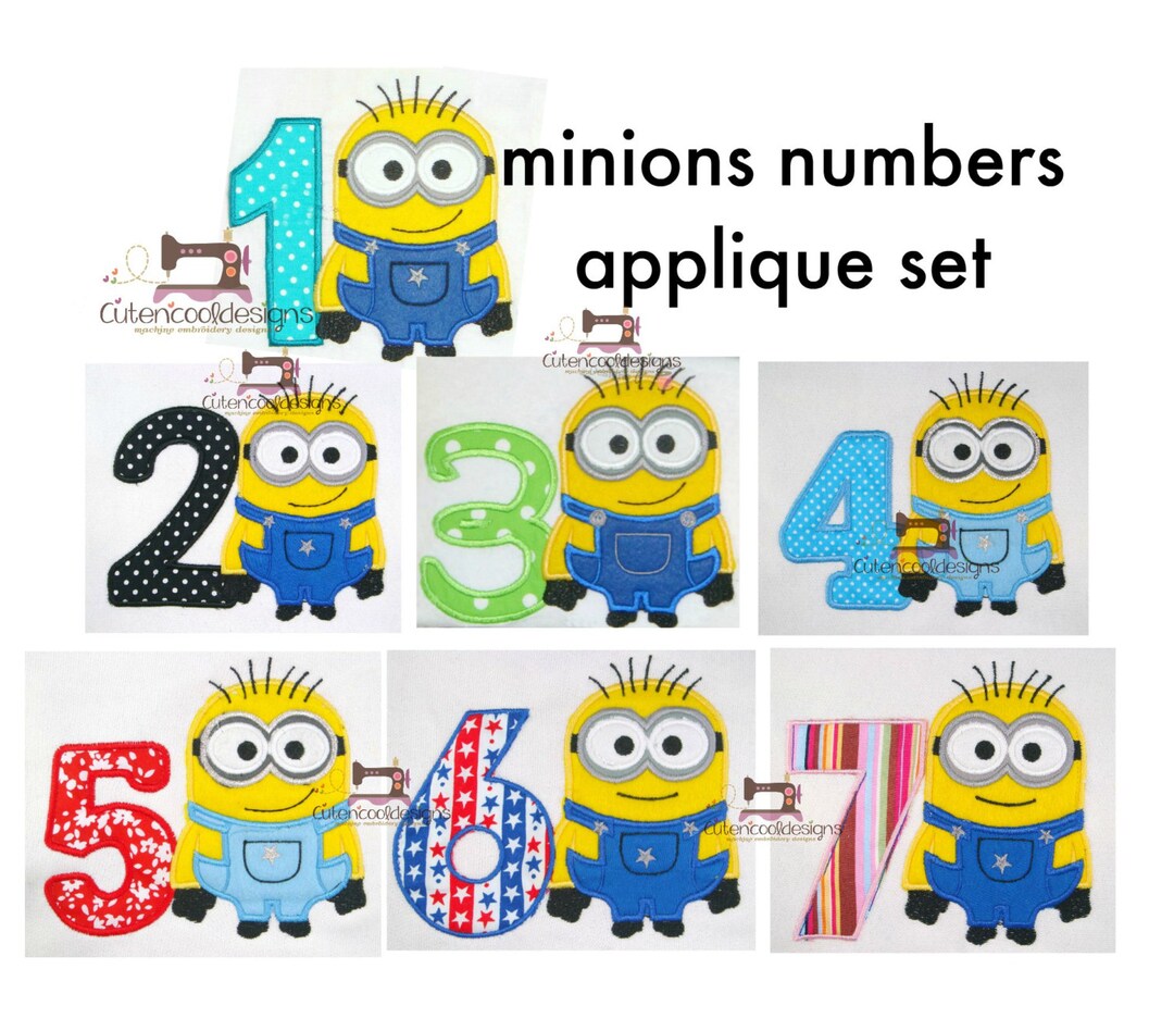 Minions Applique Embroidery Design Birthday Numbers 1-7 Applique ...