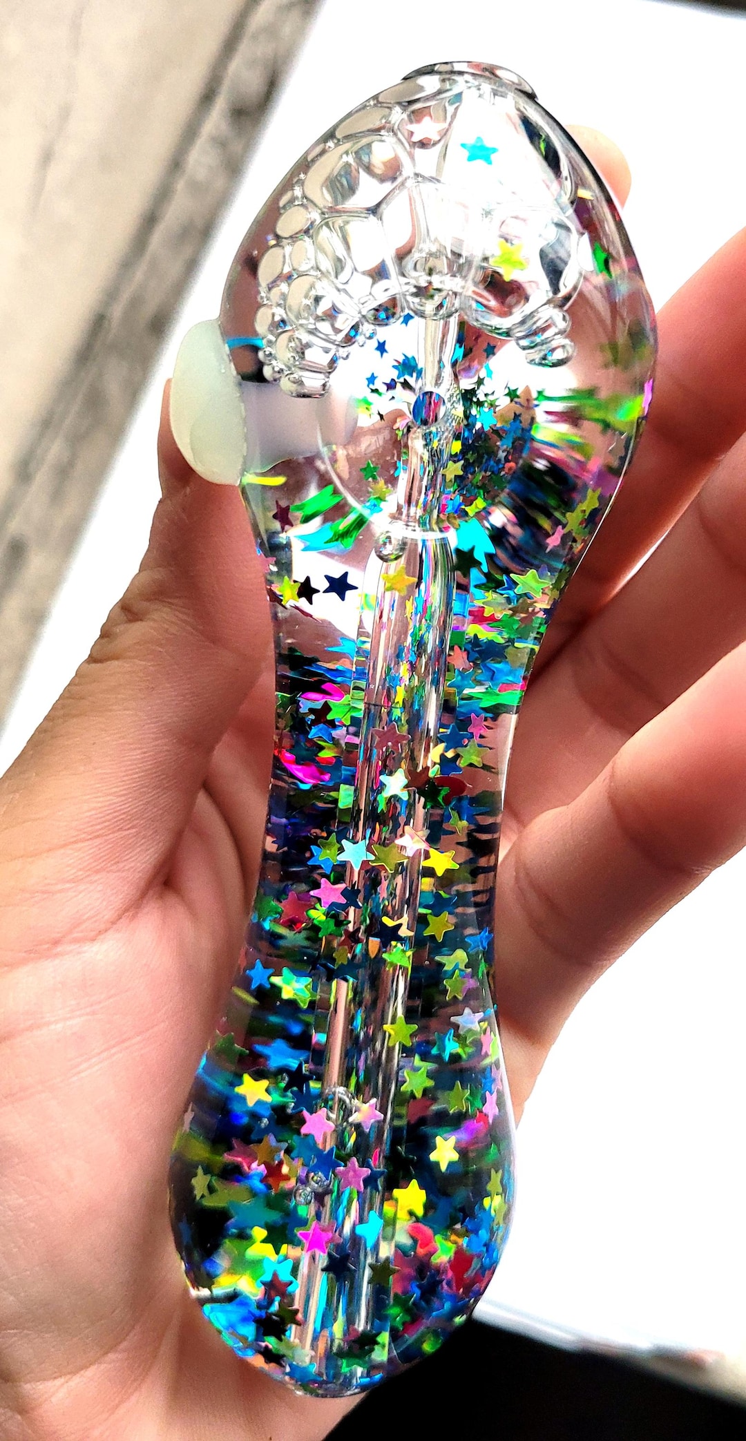 Glitter Filled Glass Chill Pipe Star Chaser Freezable Pocket Pipe Blue ...
