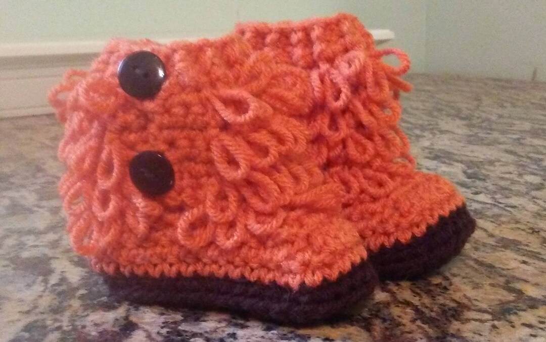 Burnt Orange Loopy Baby Booties - Etsy