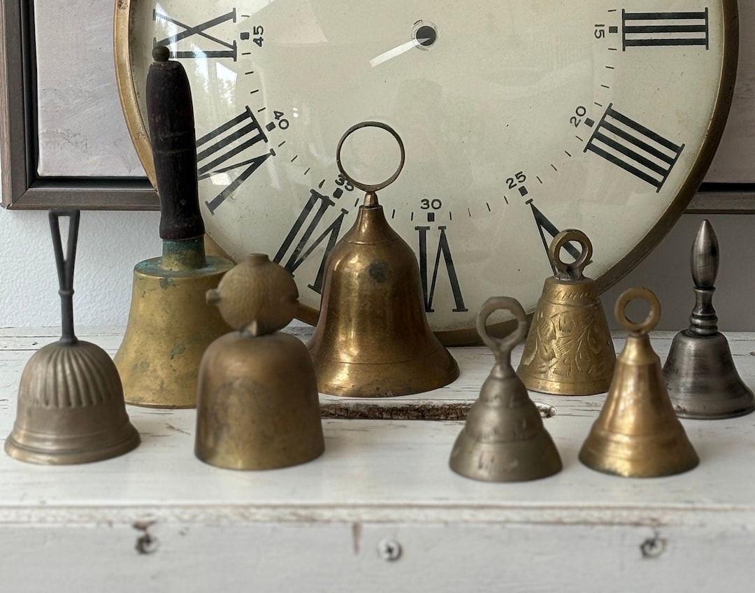 VINTAGE BELL COLLECTION 8 Brass Bells With Pretty Details, Engravings ...