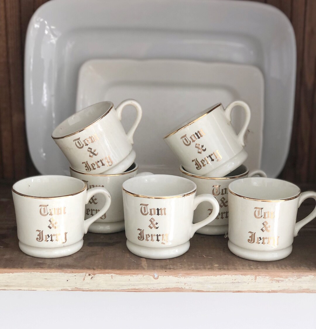 Vintage TOM & JERRY PUNCH Mugs Set of 7 White Gold Cups All Vintage ...