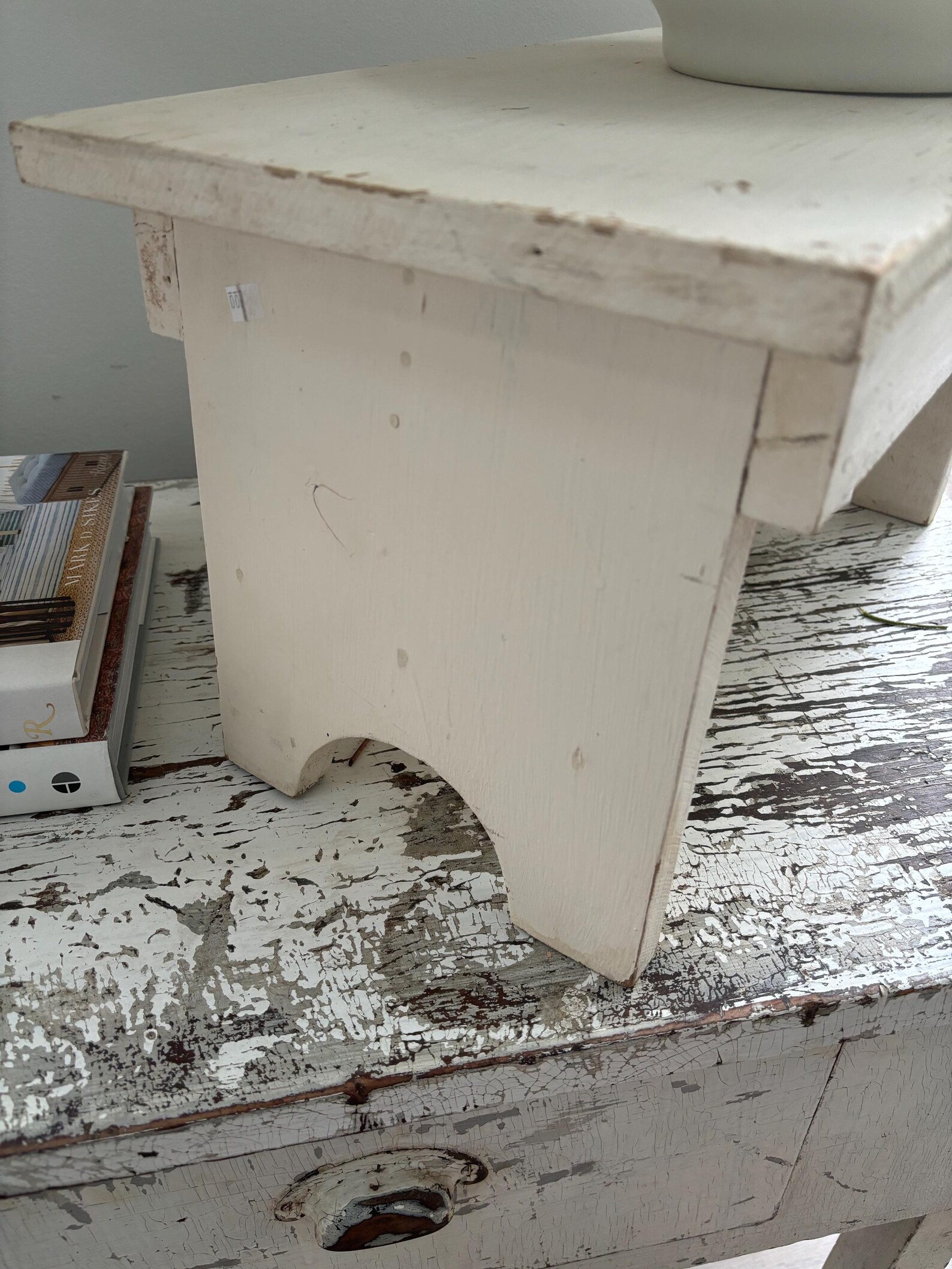 Chunky CHIPPY WHITE STOOL Rustic Handmade Painted Vintage Stool for ...