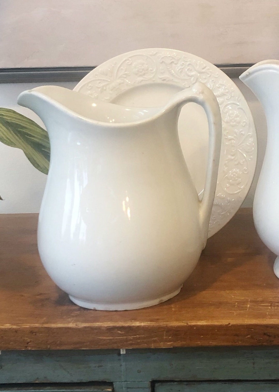 Vintage WHITE IRONSTONE PITCHER Made in England Creamy White English ...