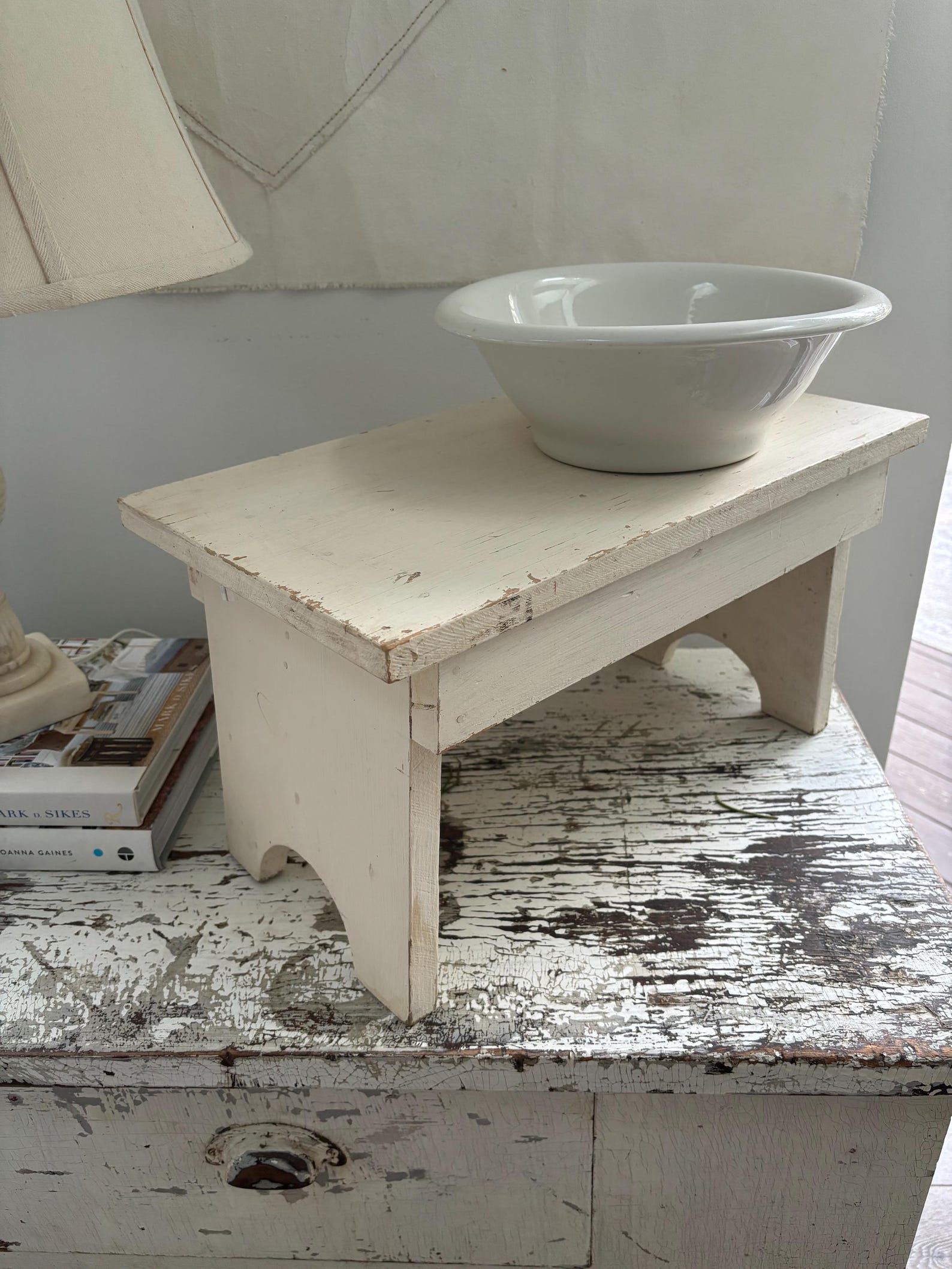 Chunky CHIPPY WHITE STOOL Rustic Handmade Painted Vintage Stool for ...