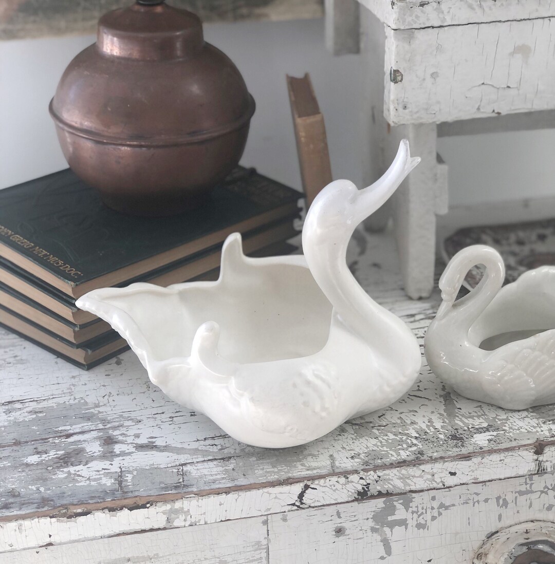 Gorgeous LARGE SWAN PLANTER Mid-century Hall Swan Planter White Pottery ...